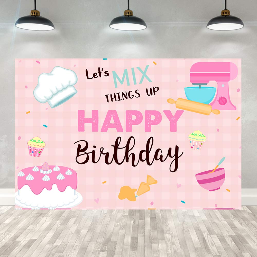 5 3ft Pink Girls Baking Happy Birthday Backdrop Kitchen Cake ...
