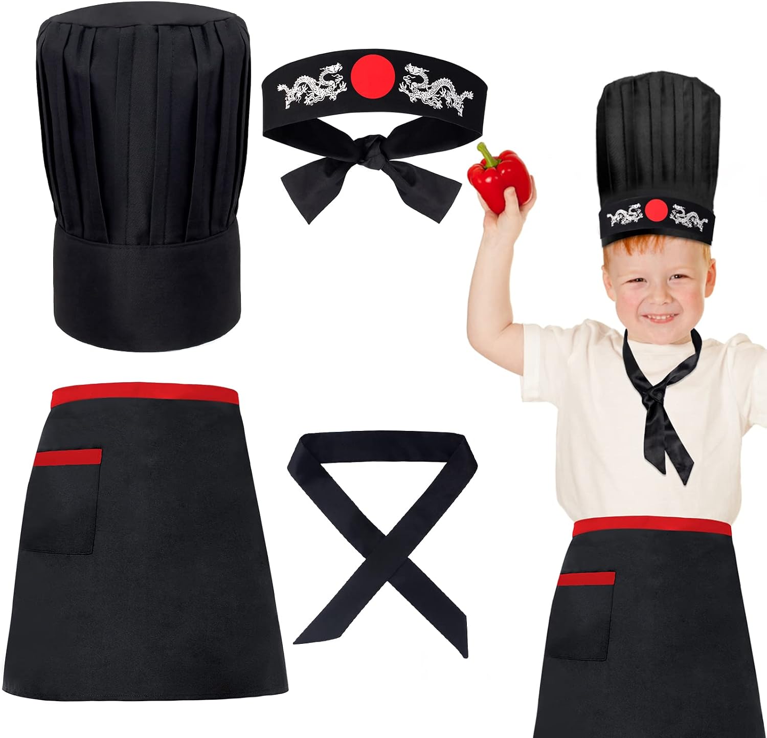 Keymall Kids Hibachi Chef Hat Teppanyaki Tall Chef Cap With Hachimaki ...