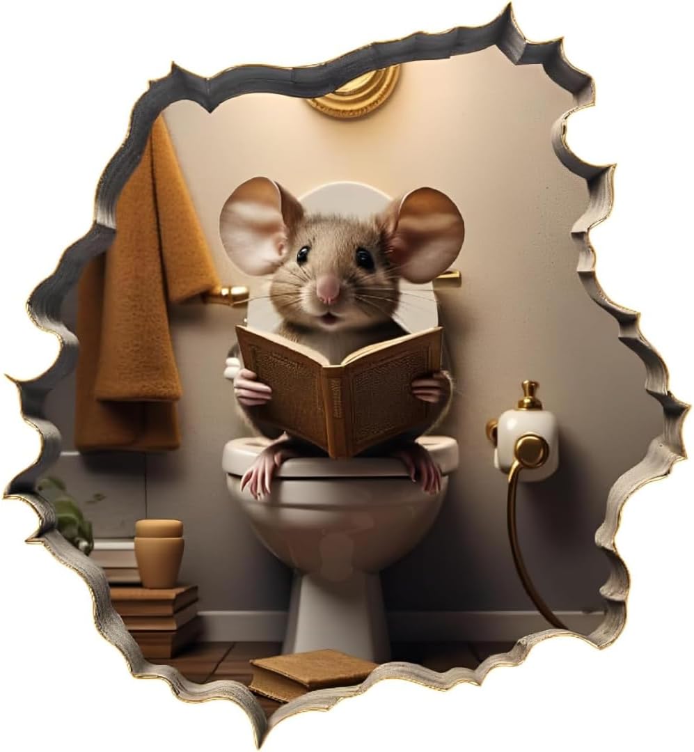 Amazon.com: 3D Cute Little Mouse on Toilet Reading Book Wall Decal ...