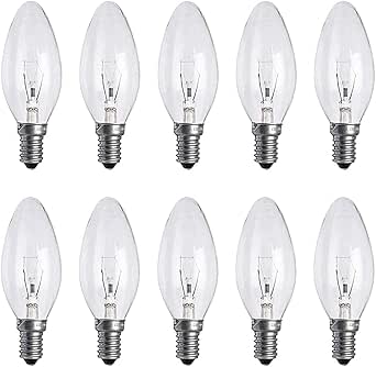10 x Clear Candle Small Edison Screw Cap SES E14 Lamp Light Bulbs 25W ...