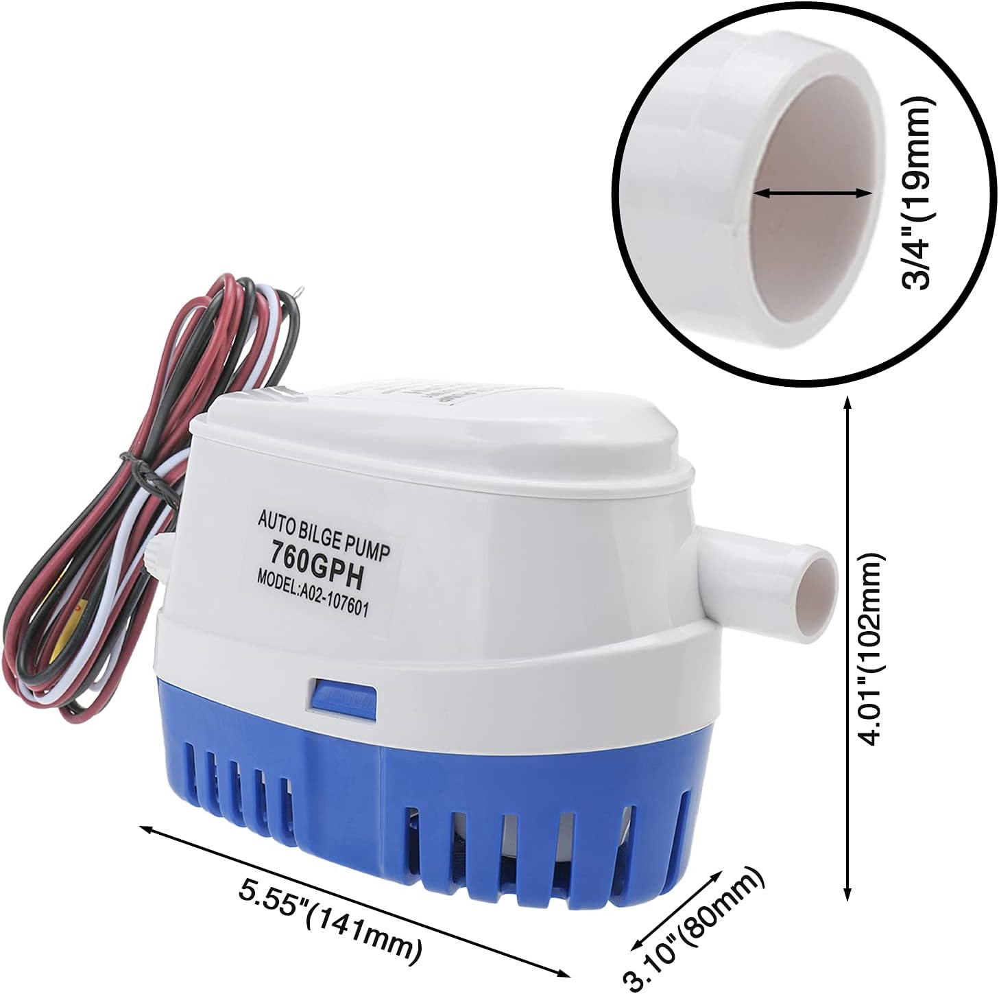 DasMarine 12V Automatic Submersible Boat Bilge Water Pump Built-in Auto ...