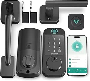 Keyless Entry Door Lock Deadbolt with Handle Set - SMONET Fingerprint ...