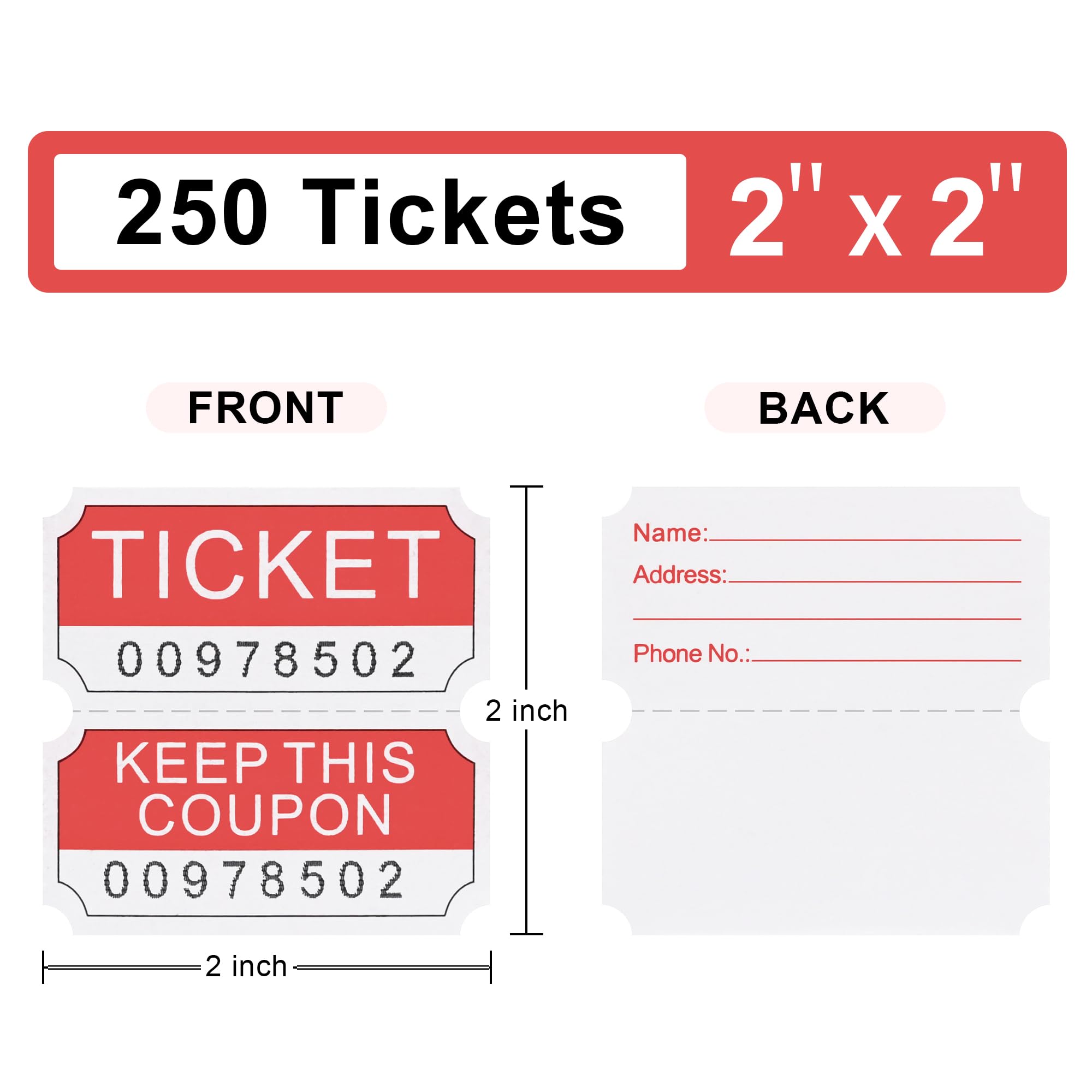 Snapklik.com : L LIKED 250 Raffle Tickets Rolls, Red