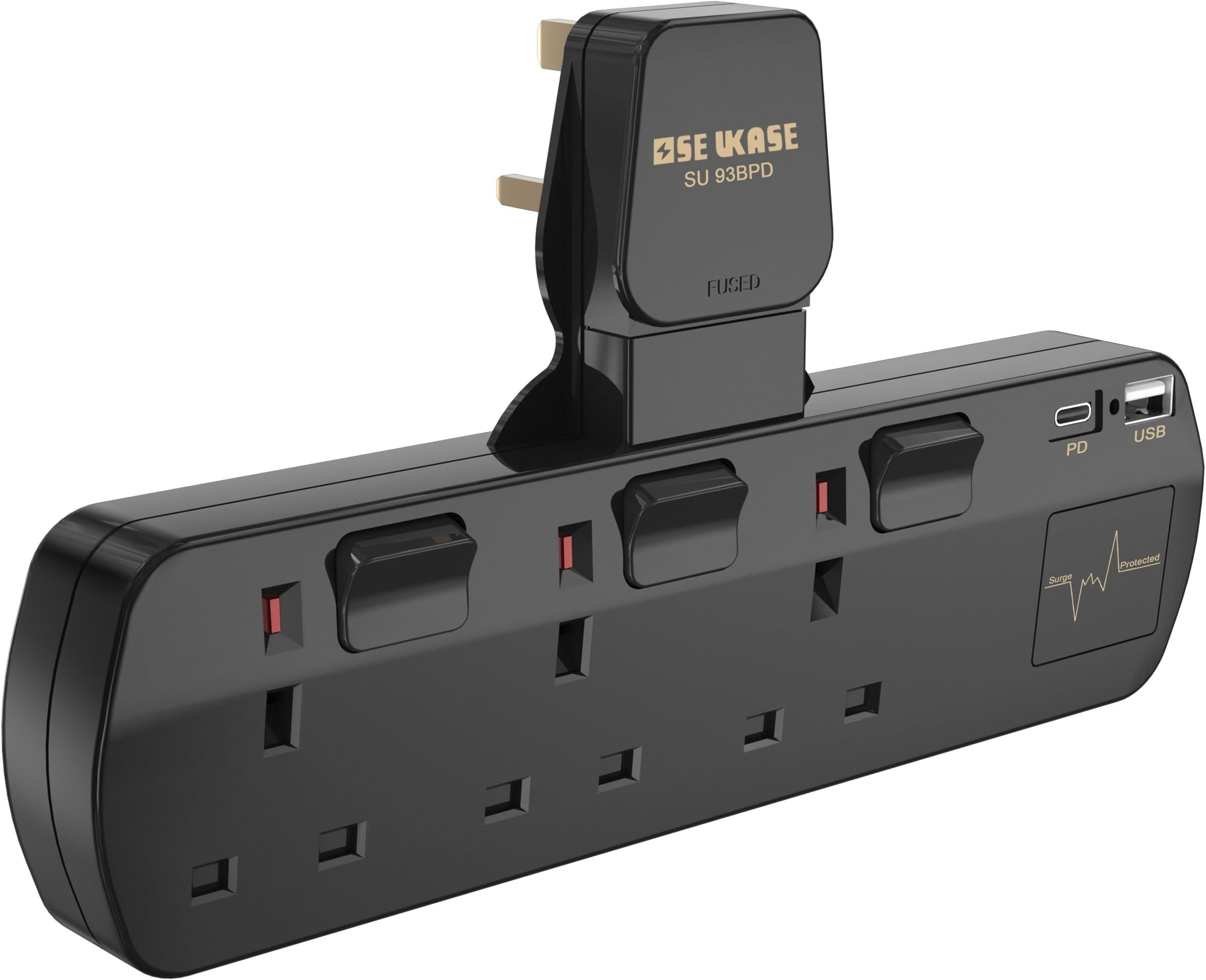 SE UKASE 3 Way Plug Extension with PD 18W USB-C, Surge Protection ...
