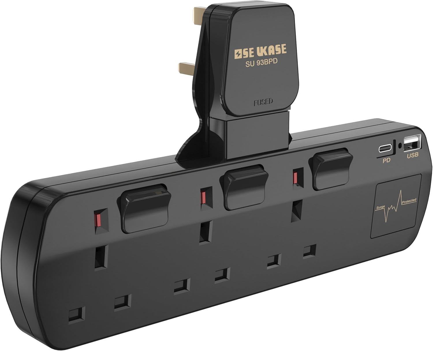 SE UKASE 3 Way Plug Extension with PD 18W USB-C, Surge Protection ...