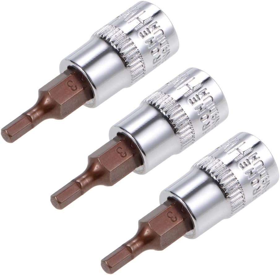 uxcell 3pcs 1/4" Drive x H3 (3mm) Hex Bit Socket, S2 Steel Bits CR-V ...