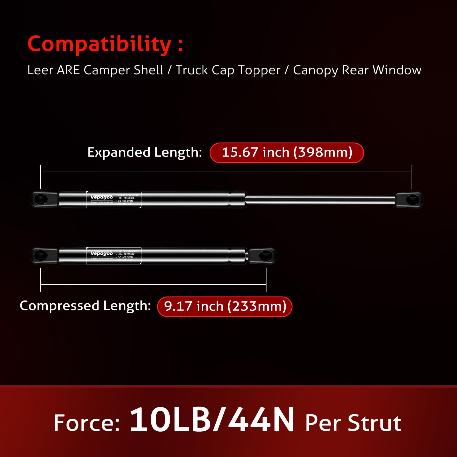 Snapklik.com : C16-17229 16 Inch 10Lb/45N Gas Shocks Struts For Leer ...