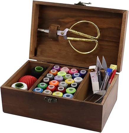 Amazon.com: Flytreal Sewing Kit Box Basket, Wooden Hand Home Sewing ...