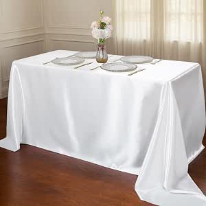 Amazon.com: ShinyBeauty 2 Pack White Satin Tablecloth 60x102 Inch ...