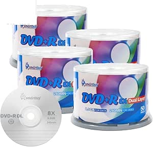 Amazon.com: Smart Buy Logo 200 Pack DVD Plus R DVD+r Dl 8.5gb 8X Double Layer Blank Data Record ...