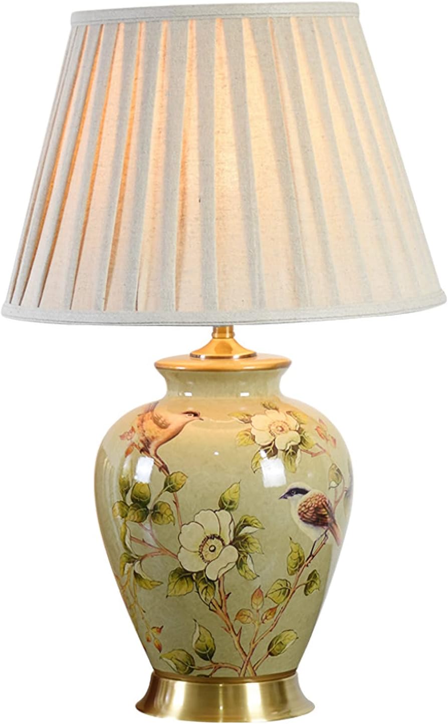 CEKUXPS American Flower and Bird Ceramic Table Lamp, Hand-Painted ...