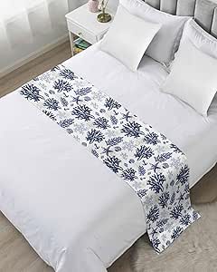 Amazon.com: DecorLovee Navy Blue Coastal Bed Runners for King Size Bed, Beach Nautical Bed ...