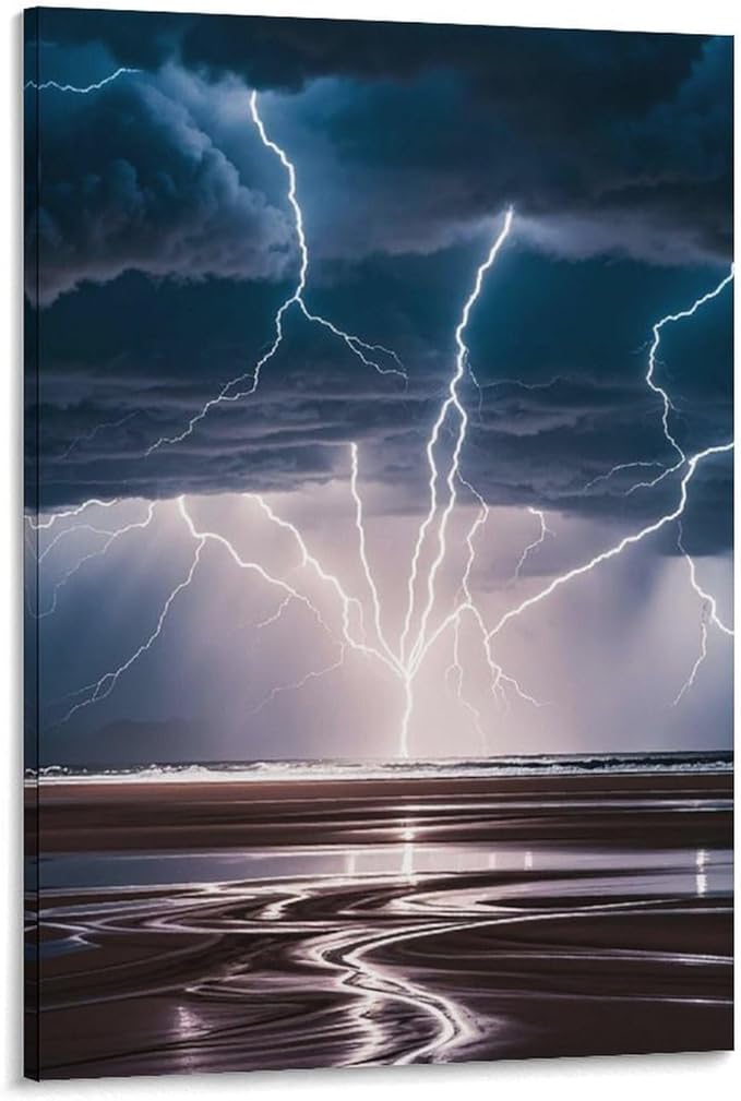 Amazon.com: Thunder And Lightning in A Storm Wall Art, 24x36inch ...