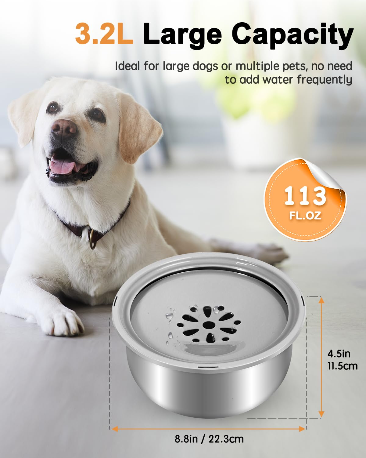 Snapklik.com : No Spill Dog Water Bowl, 32L Large Slow Drinking Non ...