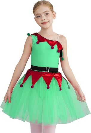Amazon.com: Moily Kids Girls Christmas Dance Dress Sleeveless Pom Poms ...
