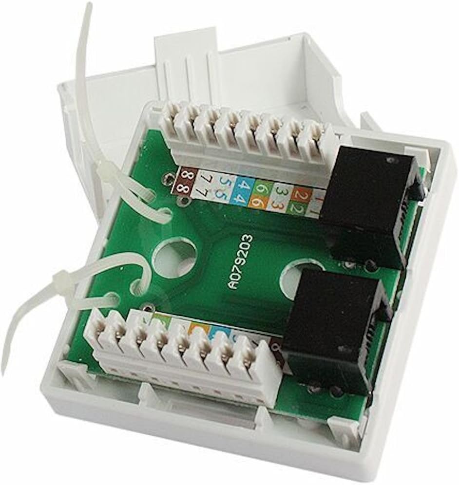 MyCableMart Wallplate Surface Block (Biscuit Jack) RJ45 2 Port, White ...
