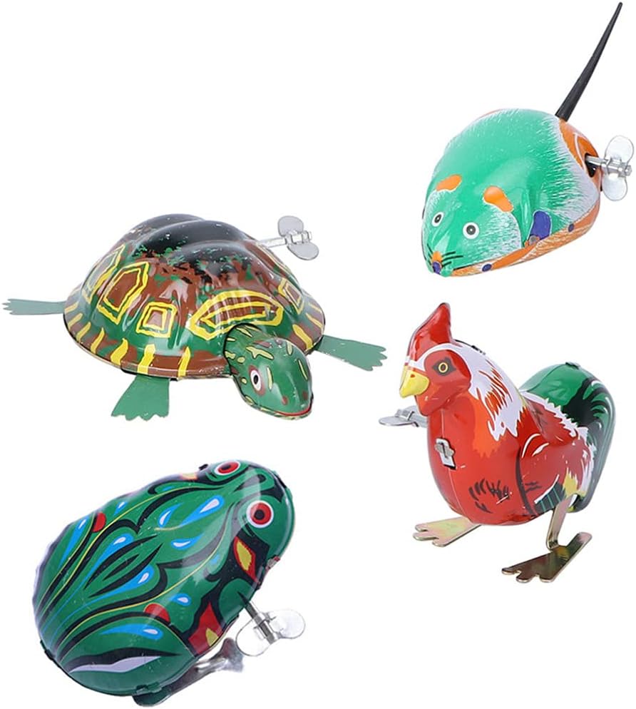Amazon.com: Toyvian Vintage Tin Toys 4Pcs Clockwork Toys Metal ...
