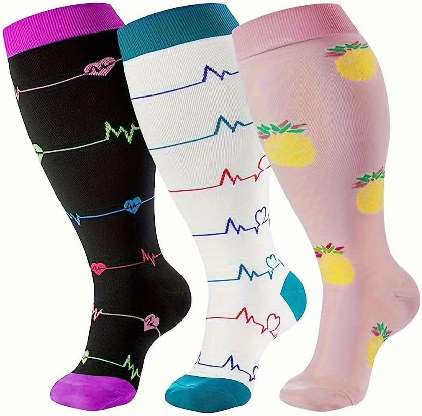 Amazon.com: Genovega 3 Pairs Women Extra Wide Calf Plus Size Socks Lady ...
