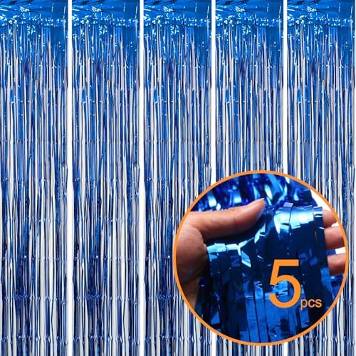 Amazon.com: 5 Pack Blue Foil Curtain Backdrop Metallic Tinsel Foil ...