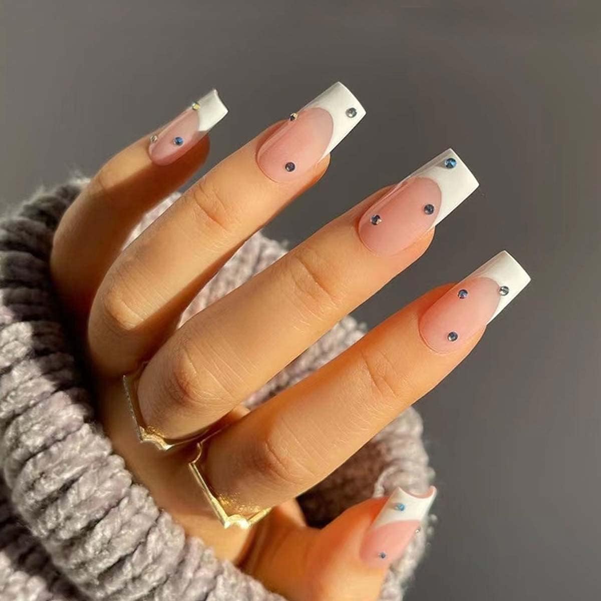 Amazon.com: ANDGING Pink Press on Nails Oval Short Fake Nails with ...