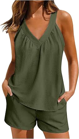 Summer Short Sets for Women Comfy Lounge Sets 2 Piece Pajamas Tank Top ...