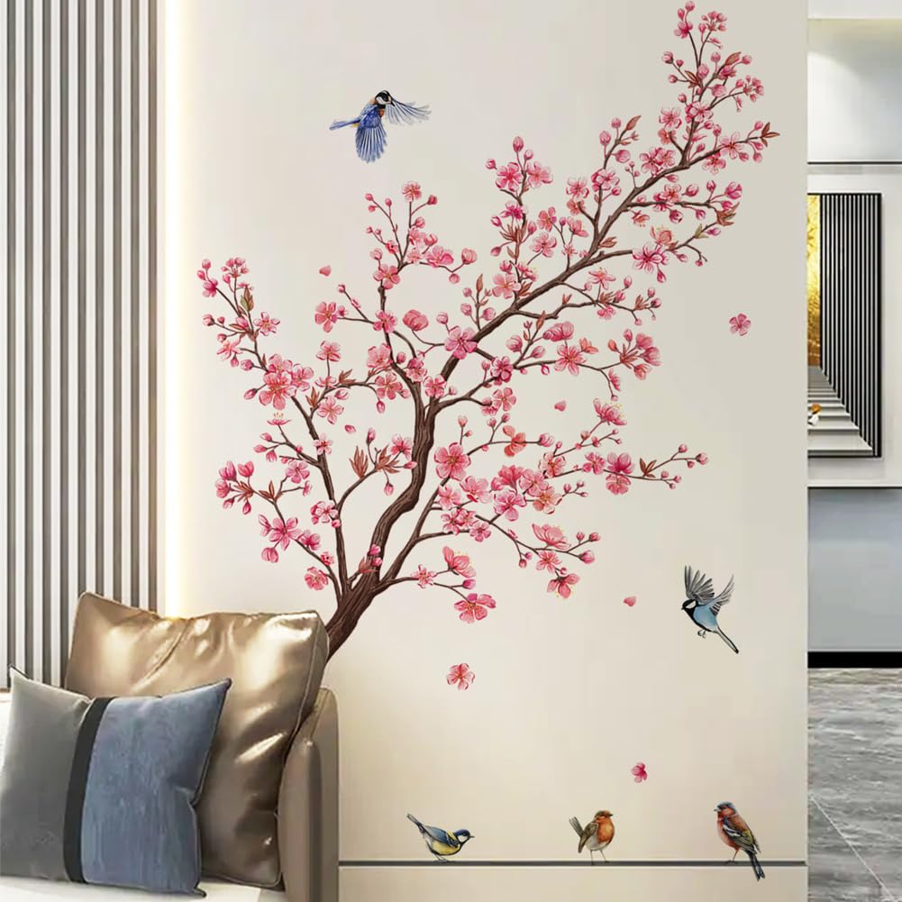 Amazon.com: Wallpark The Tree Branches Red Flowers Birds Removable Wall ...