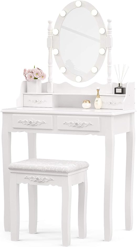 Amazon.com: Lumelay Girls Makeup Vanity Set with Mirror & Stool ...