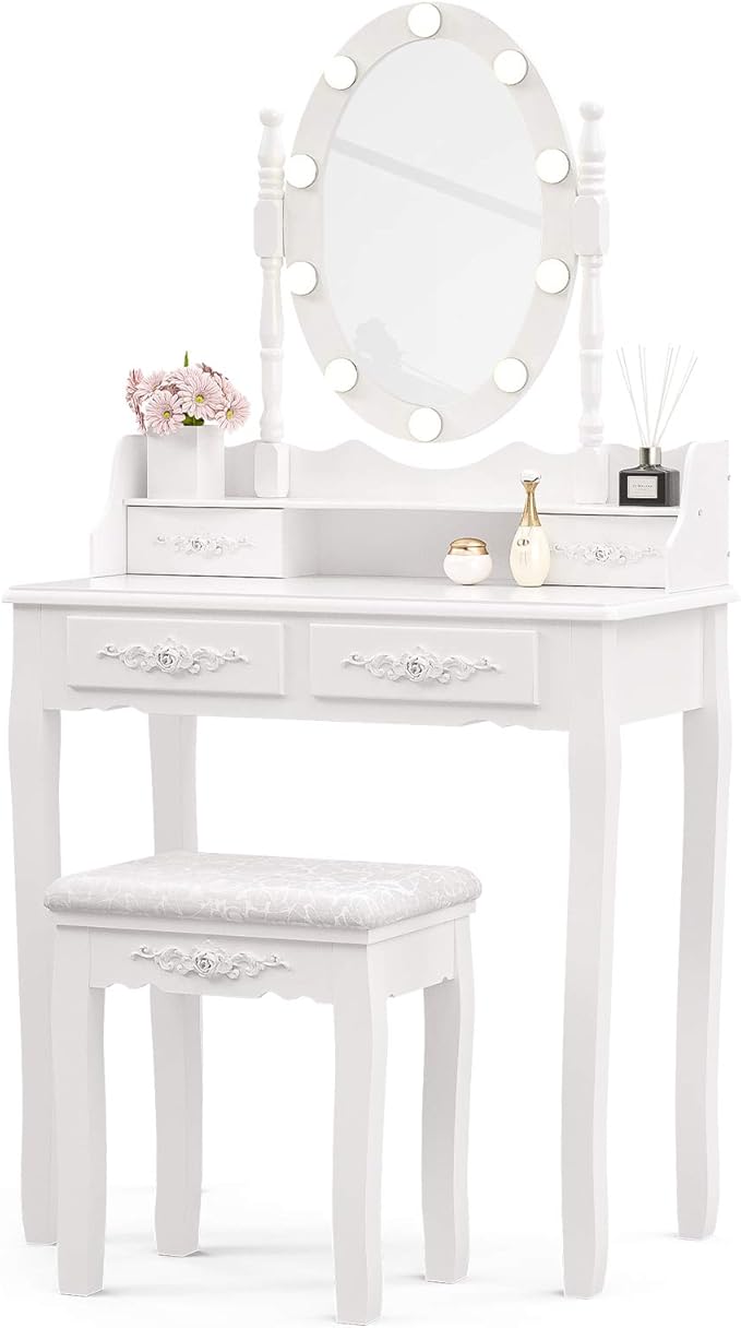 Amazon.com: Lumelay Girls Makeup Vanity Set with Mirror & Stool ...