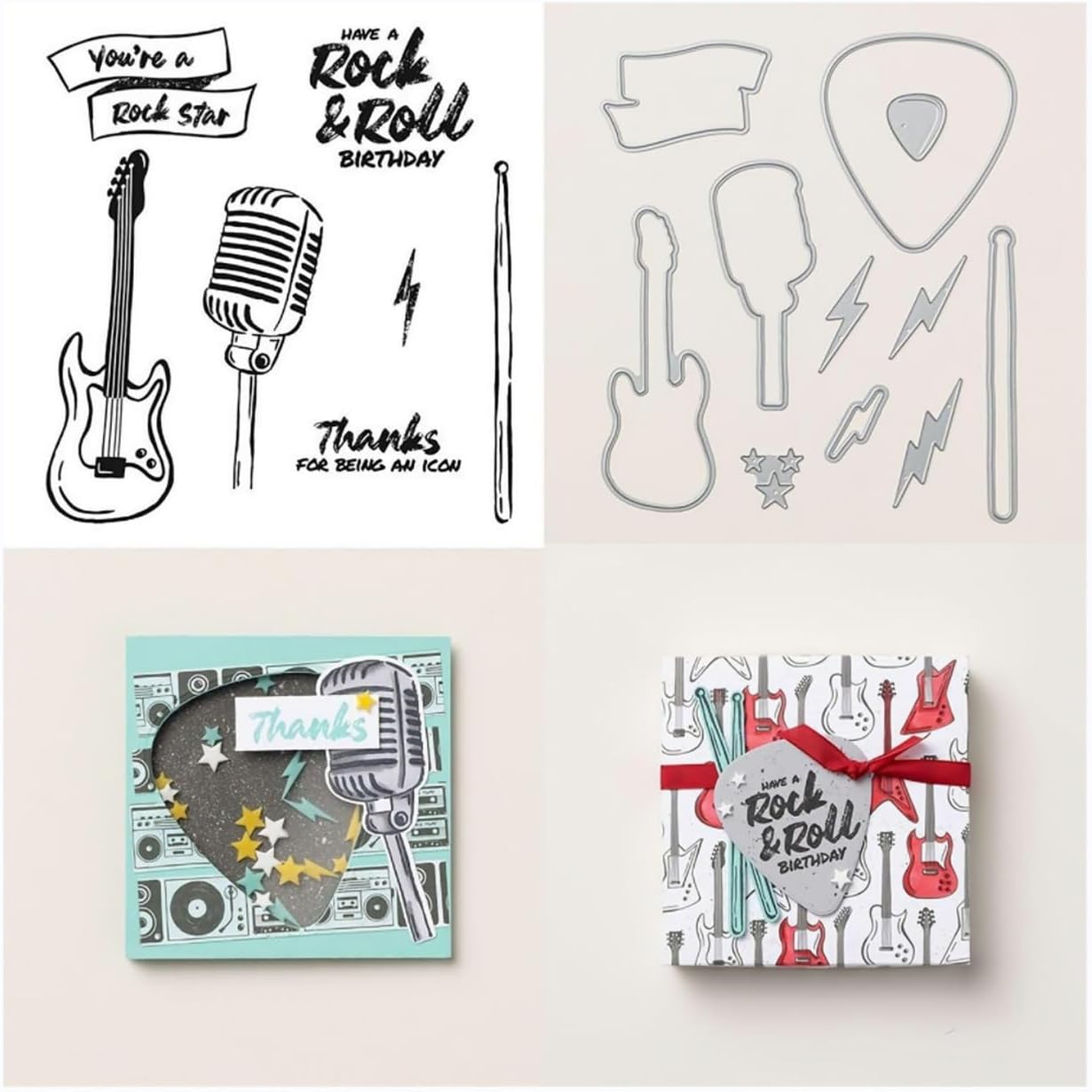 Amazon.com : Qoiseys Guitar Microphone Clear Stamps and Dies Sets for ...