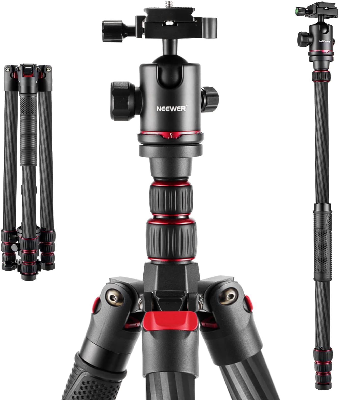 Neewer 79 Inches Carbon Fiber Camera Tripod Monopod with 2 Center Axis ...