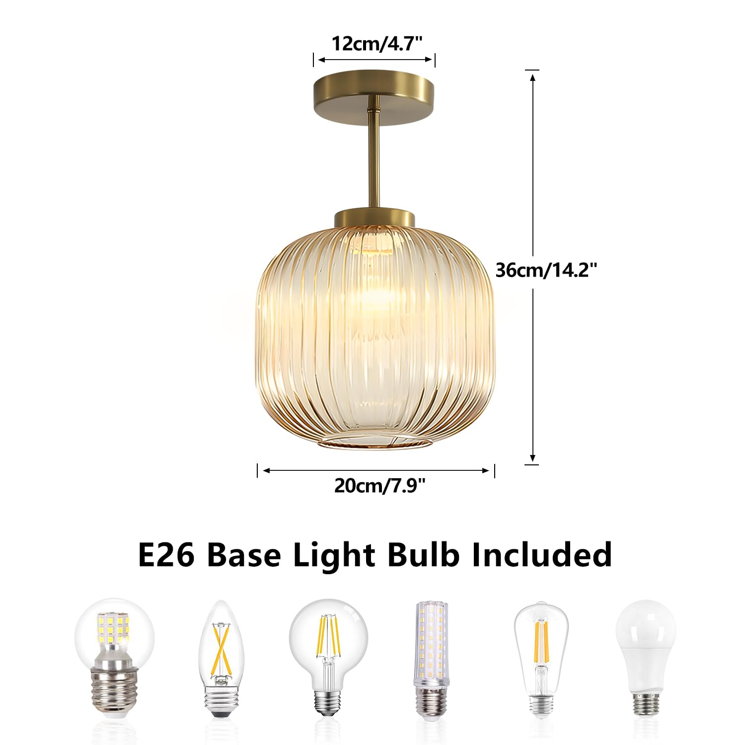 Snapklik.com : Lighting Amber Glass Ceiling Light Fixture Mid Century ...