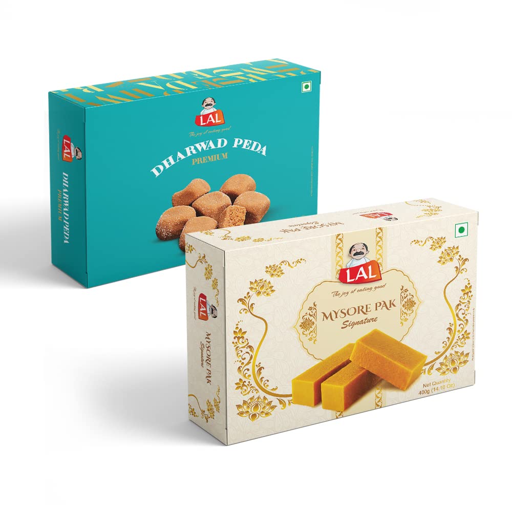 Buy Lal Sweets Combo Pack of Mysore Pak Signature 400g and Dharwad Peda ...
