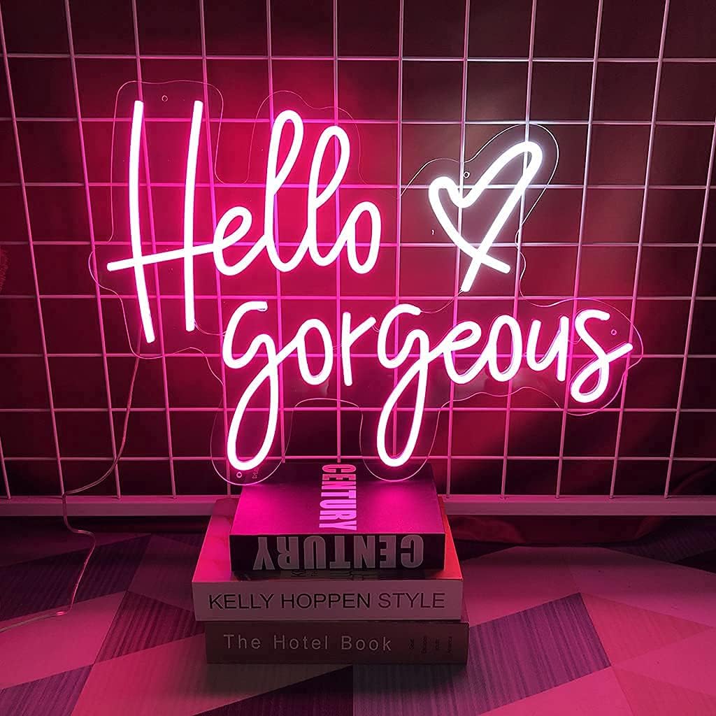 Letreros de neón LED grandes para Hello Gorgeous, 19.7 pulgadas ...