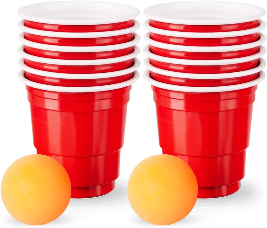 ZOPPER Shot Glasses Party Game Set – 12 Red Cups (60ml) + 2 Ping Pong ...