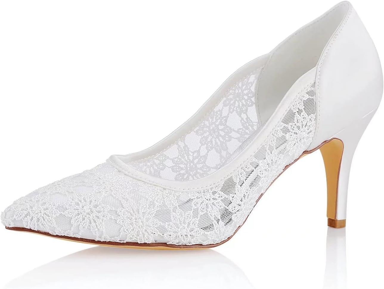 Amazon.com | Emily Bridal Lace Wedding Shoes Ivory Pointed Toe Slip on ...