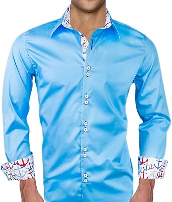 Light Blue Designer Dress Shirt with Anchors - Made in USA at Amazon ...