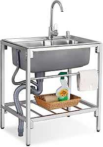 Stainless Steel Single Bowl Kitchen Sink with Stand Free Standing ...