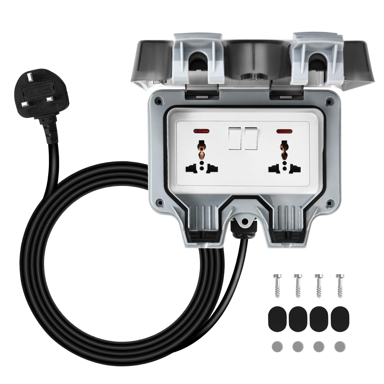 Outdoor Sockets Waterproof Double Socket with 6M Extension Cable, 13A ...