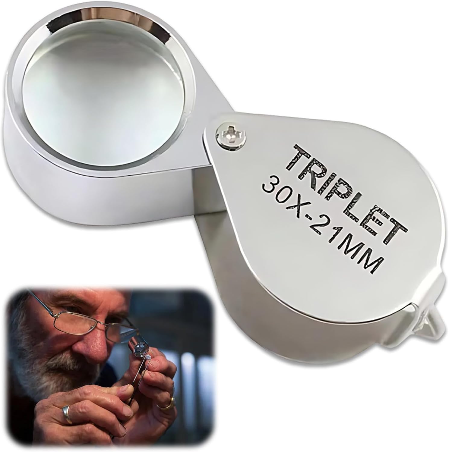 30X Jewellers Loupe - Magnifying Glass Folding Pocket Metal ...