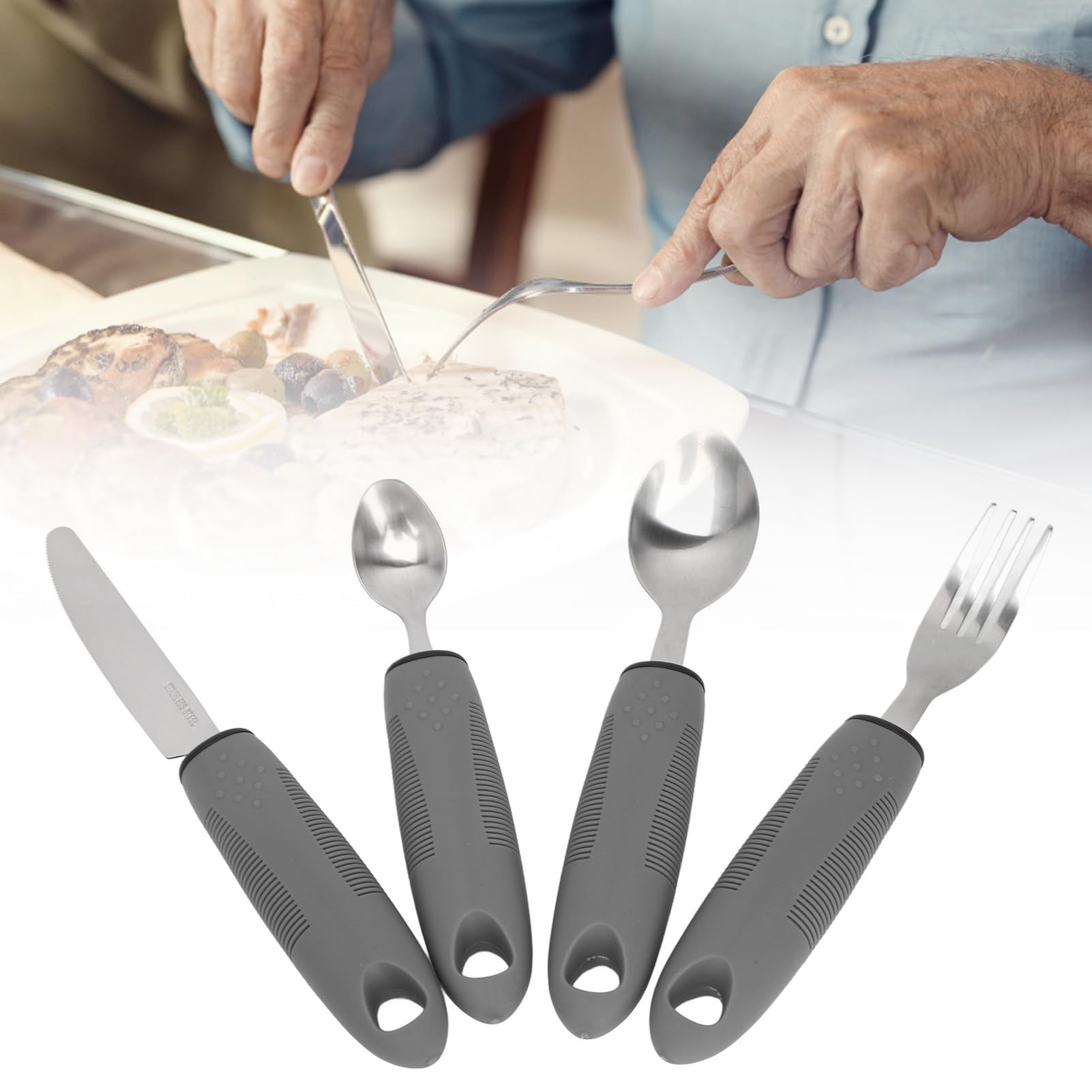 ZJchao Weighted Utensils (4 Piece Set) Parkinson Spoon Fork Knife ...