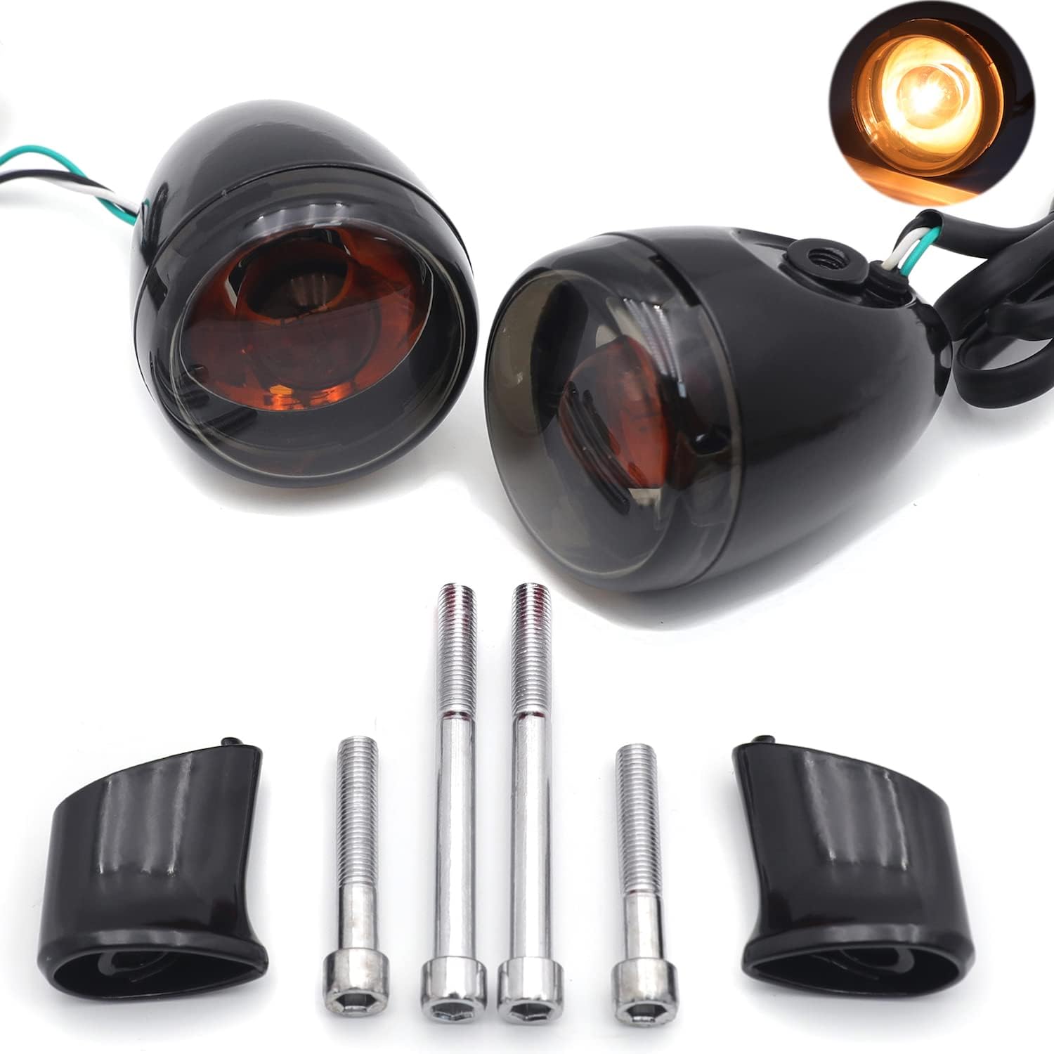 Amazon.com: HongK- Motorcycle Black Rear Turn Signal Light Indicator ...