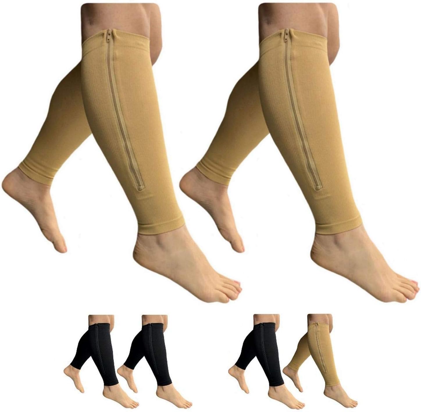 Amazon.com: HealthyNees Footless 15-20 mmHg Zipper Compression Leg Calf ...