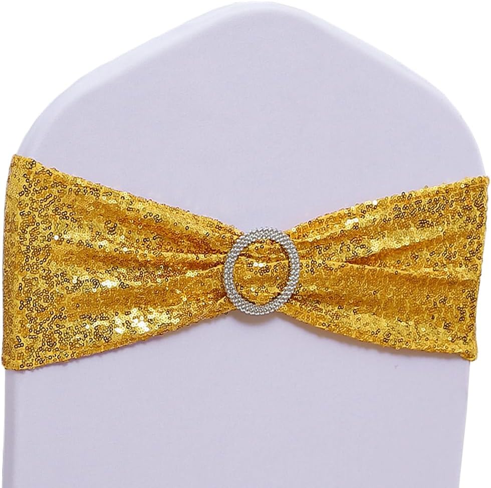 Amazon.com: SINSSOWL Pack of 100 Spandex Sequin Chair Sashes for ...