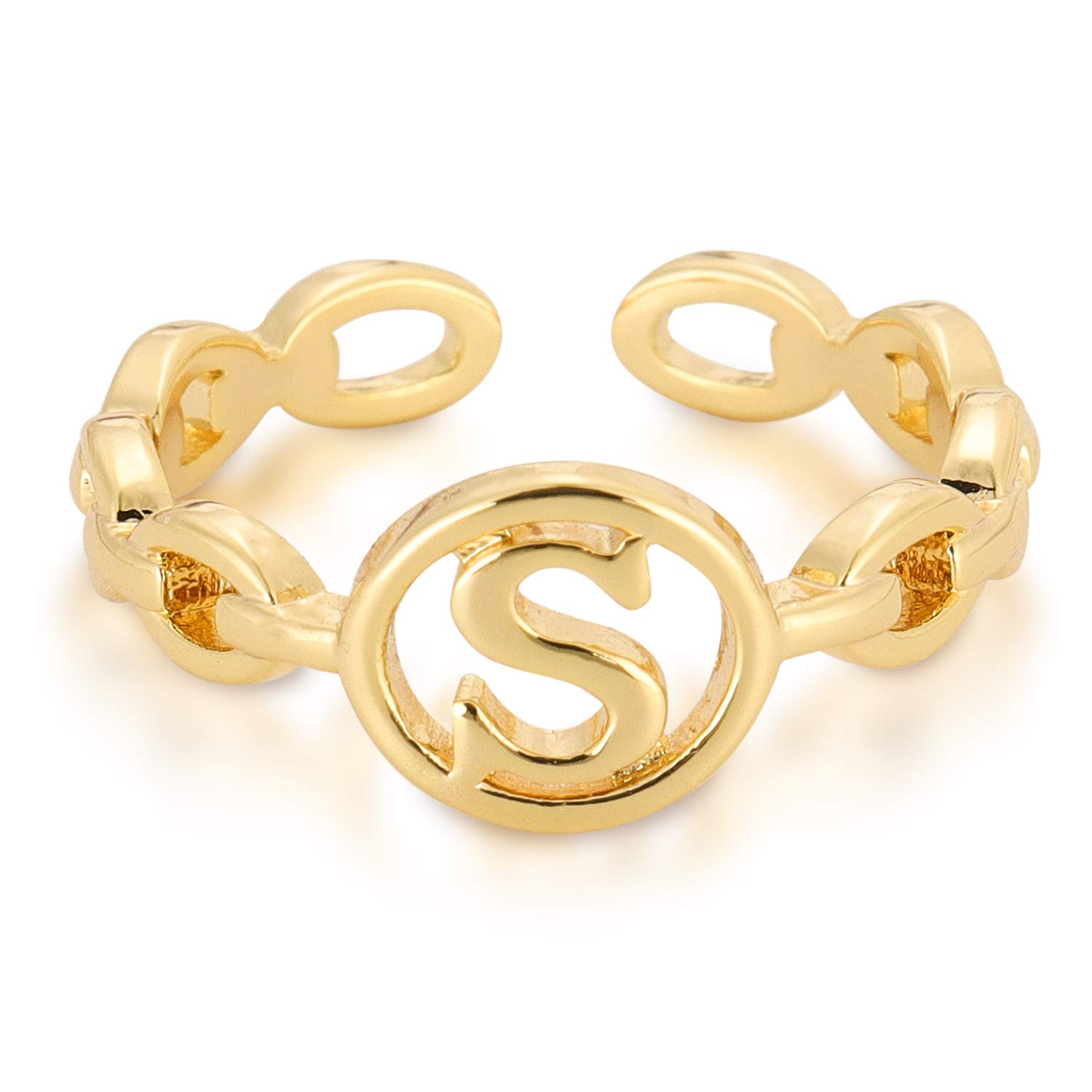 Gold Initial Ring 14k Gold Plated Letter Chain Rings For Women ...