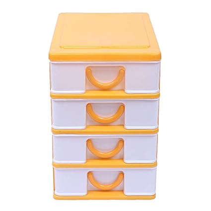 Kuber Industries Plastic Four Layer Drawer Storage Cabinet Box (Yellow ...