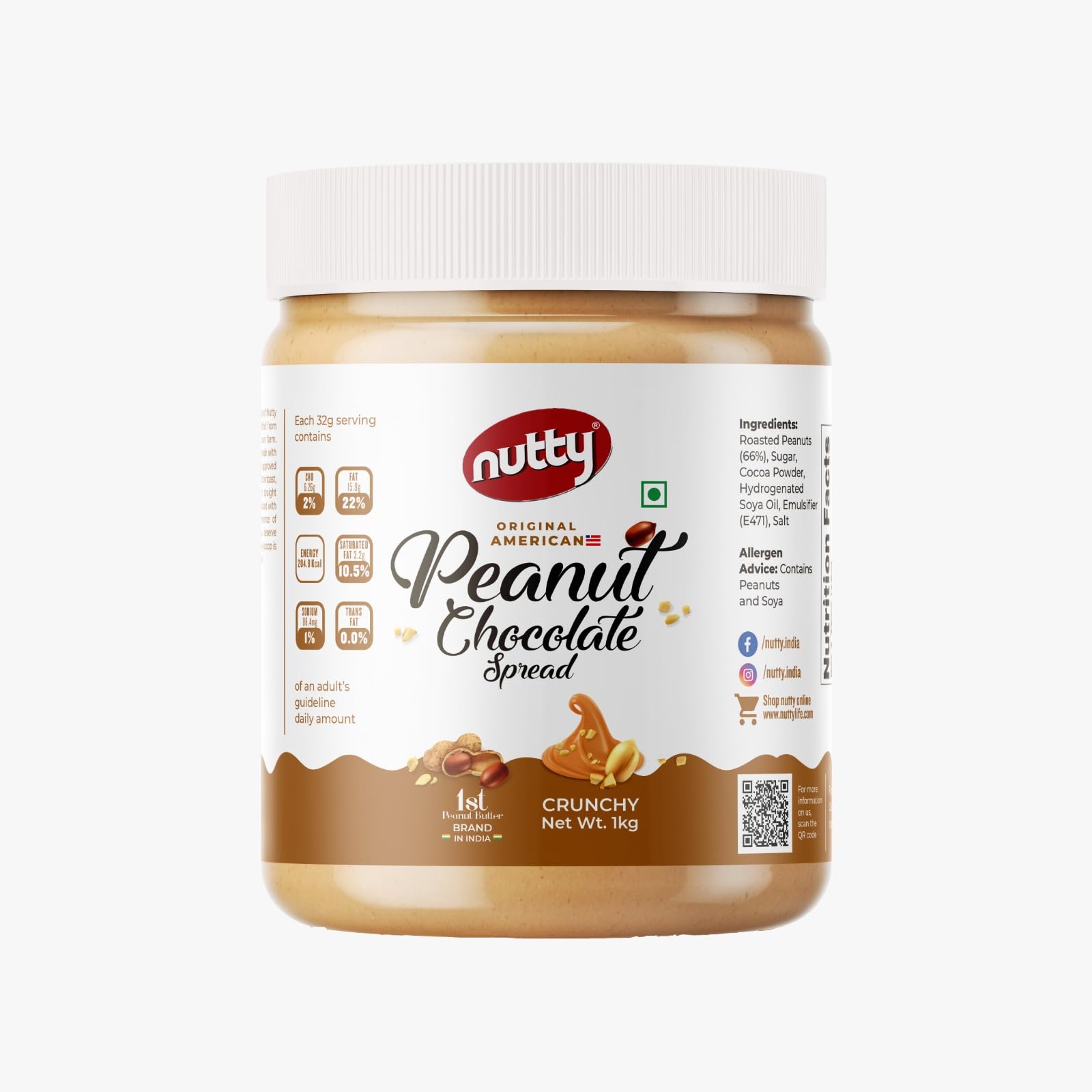 Nutty Peanut Chocolate Spread Crunchy 1kg | NUTTY Goodness of Crunchy Natural Peanut Butter ...