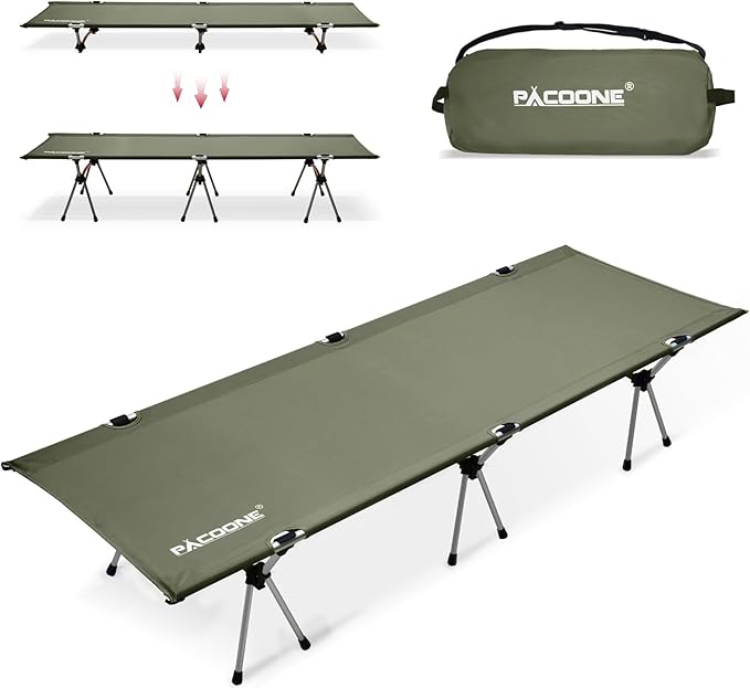 Amazon.com: PACOONE 2-in-1 Ultralight Folding Camping Cot with Leg Extenders, Military Camping ...
