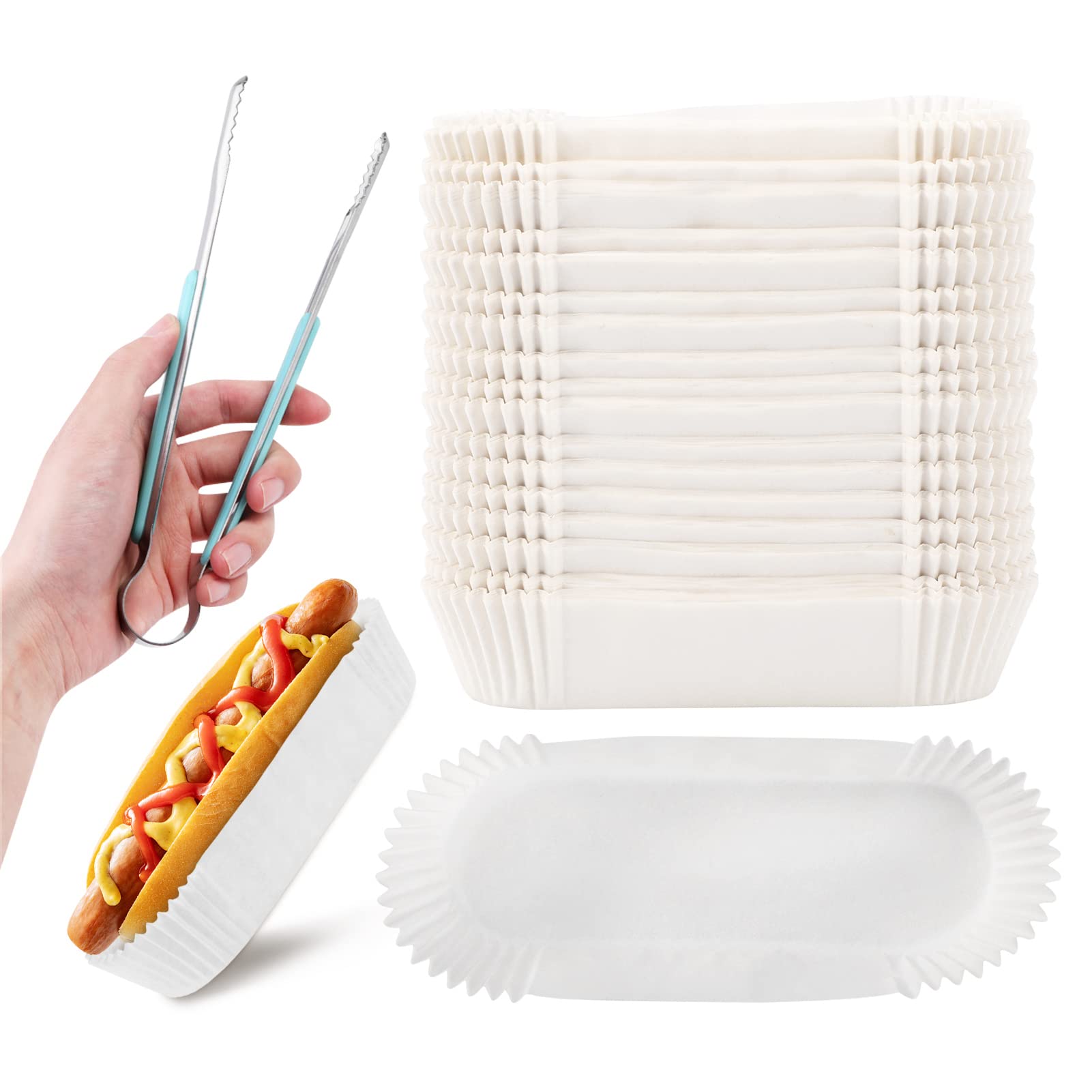 Buy 250Pcs Hot Dog Trays, 6'' Paper Food Trays with Kitchen Tong ...
