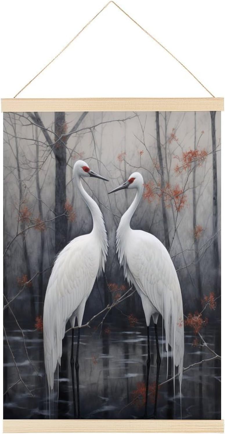 Amazon.com: HighonHi Cranes In Snow Canvas Artwork With Wood Magnetic ...