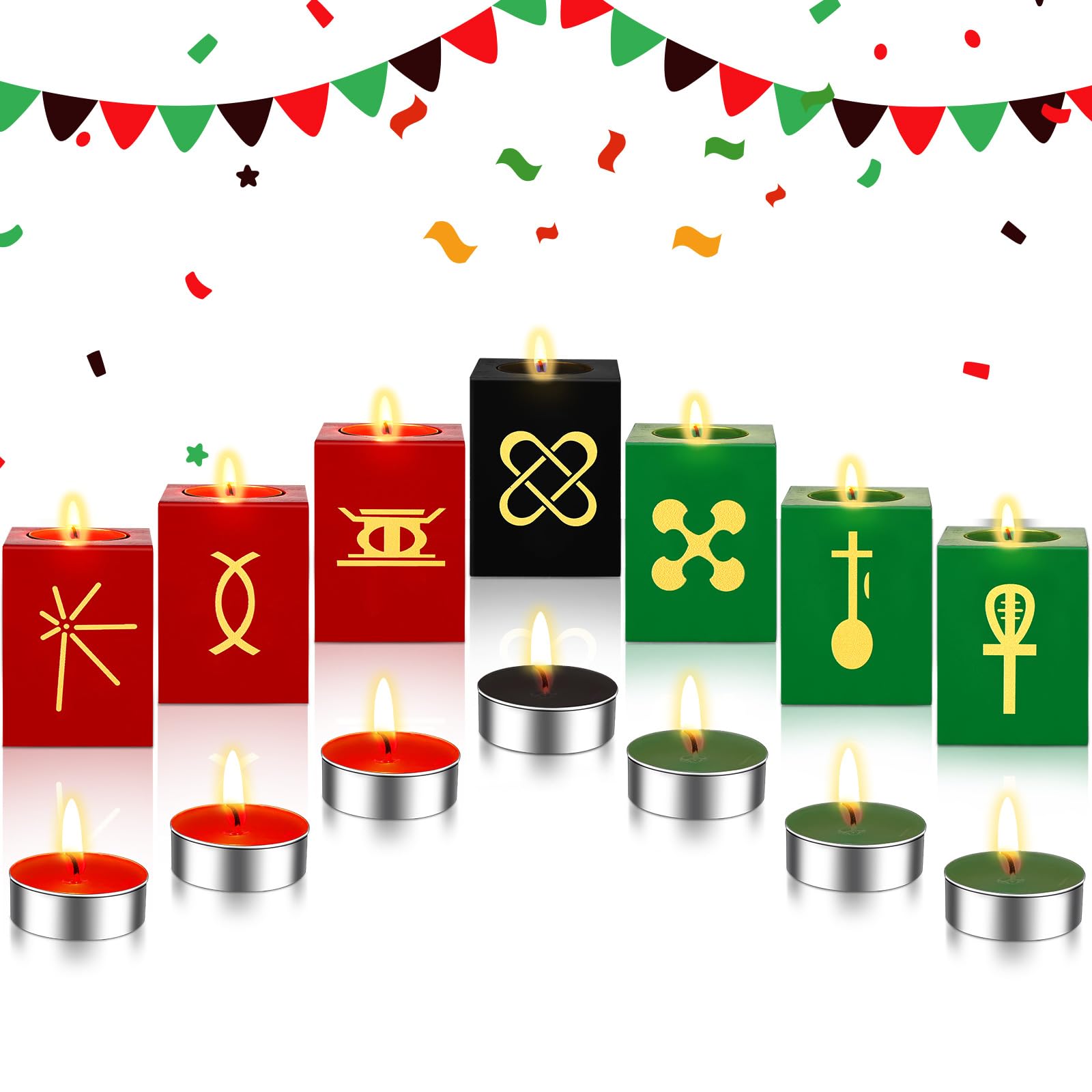 Amazon.com: Mumufy 7 Sets Kwanzaa Tea Light Candles with Wooden Cube ...